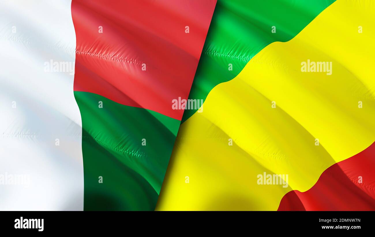 Madagascar and Congo flags. 3D Waving flag design. Madagascar Congo ...
