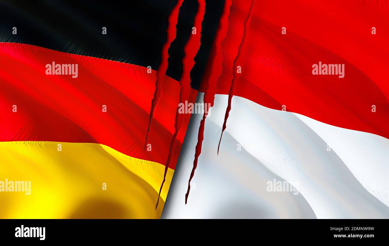Germany and Monaco flags with scar concept. Waving flag,3D rendering ...