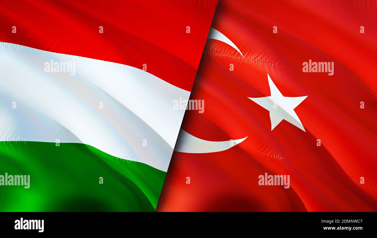 Hungary and Turkey flags. 3D Waving flag design. Hungary Turkey flag ...