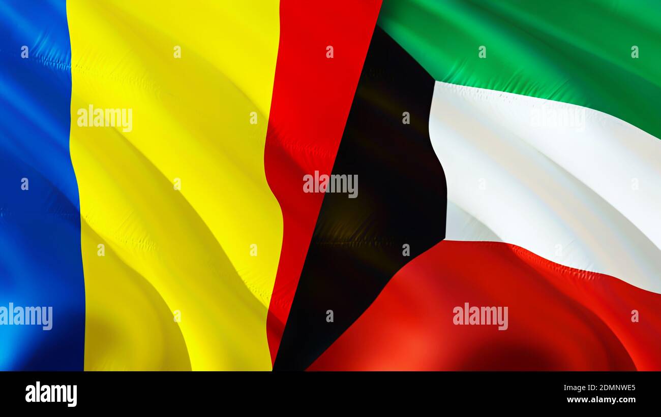 Romania and Kuwait flags. 3D Waving flag design. Romania Kuwait flag ...