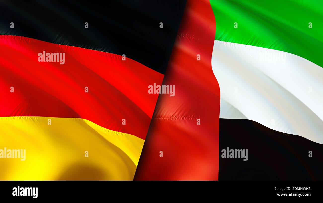 Germany and United Arab Emirates flags. 3D Waving flag design. Germany ...