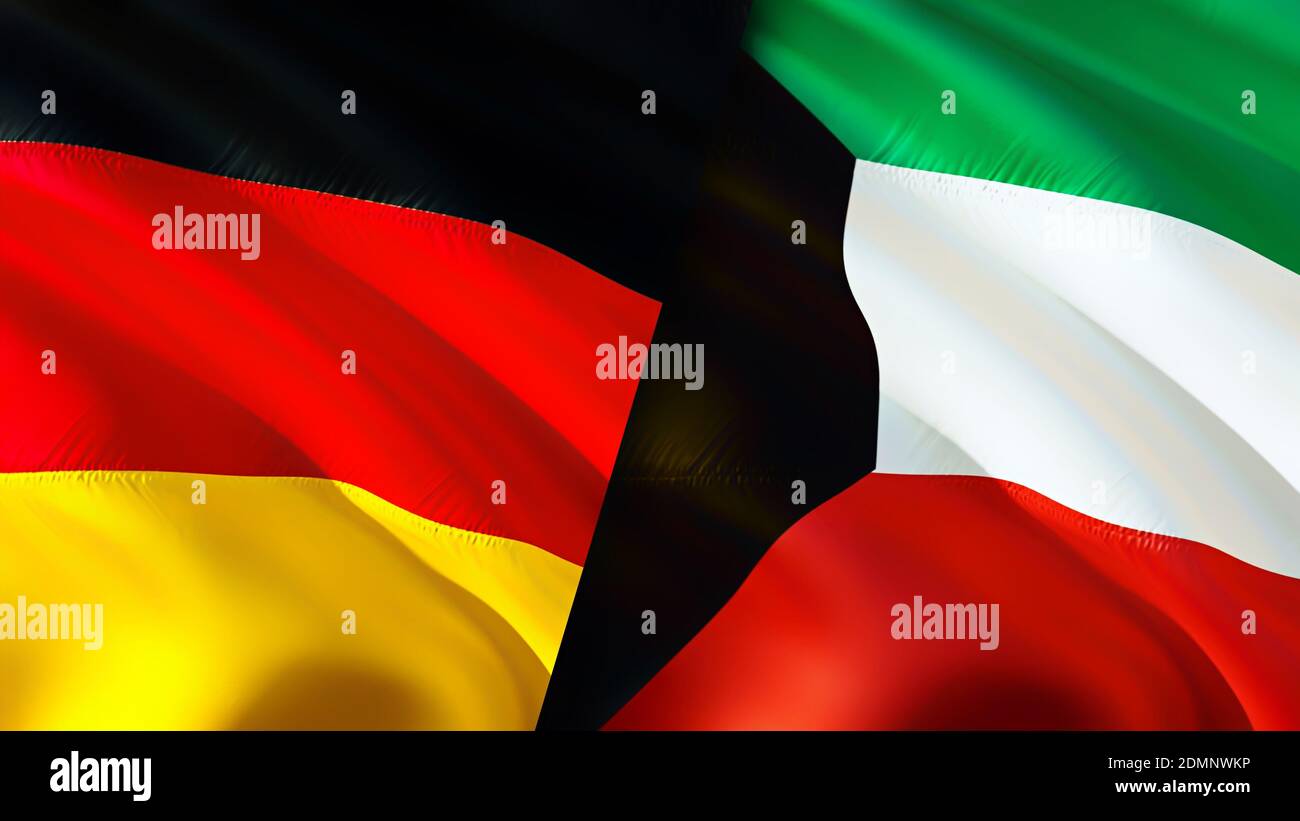 Germany and Kuwait flags. 3D Waving flag design. Germany Kuwait flag ...