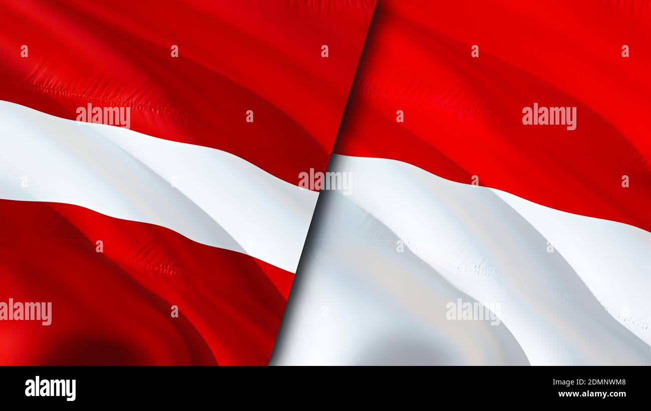 Latvia and Monaco flags. 3D Waving flag design. Latvia Monaco flag ...