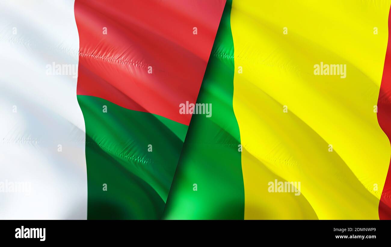 Madagascar and Mali flags. 3D Waving flag design. Madagascar Mali flag ...