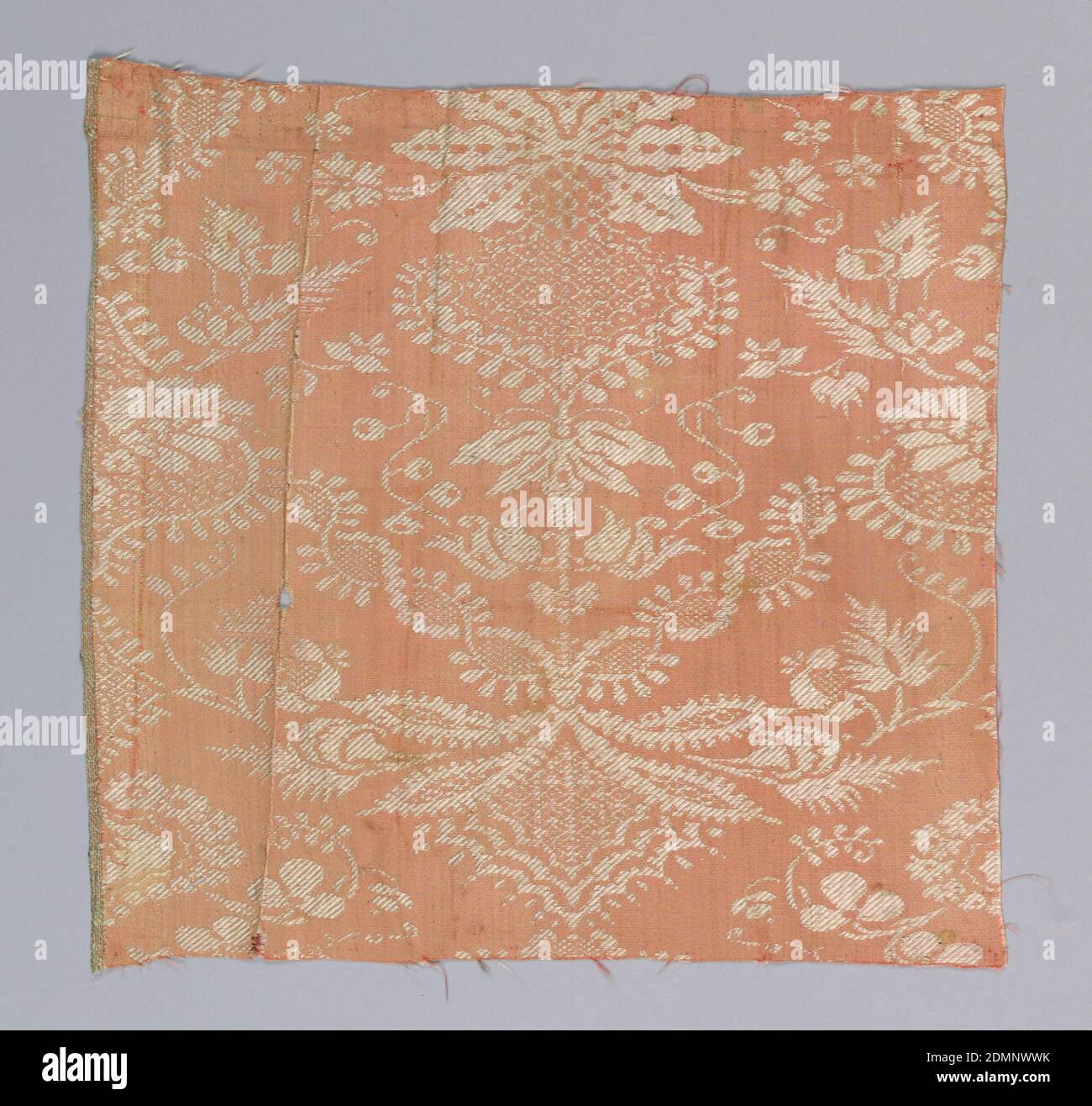 Fragment, Medium: silk Technique: damask weave, Fragment of silk damask ...
