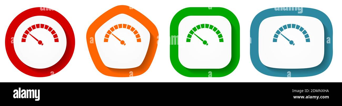 Speed meter vector icon set, fast indicator flat design buttons on ...