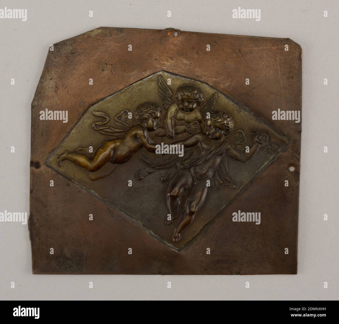 Mount, Brass, copper, Irregular polygon. Fan-shaped plate with three ...
