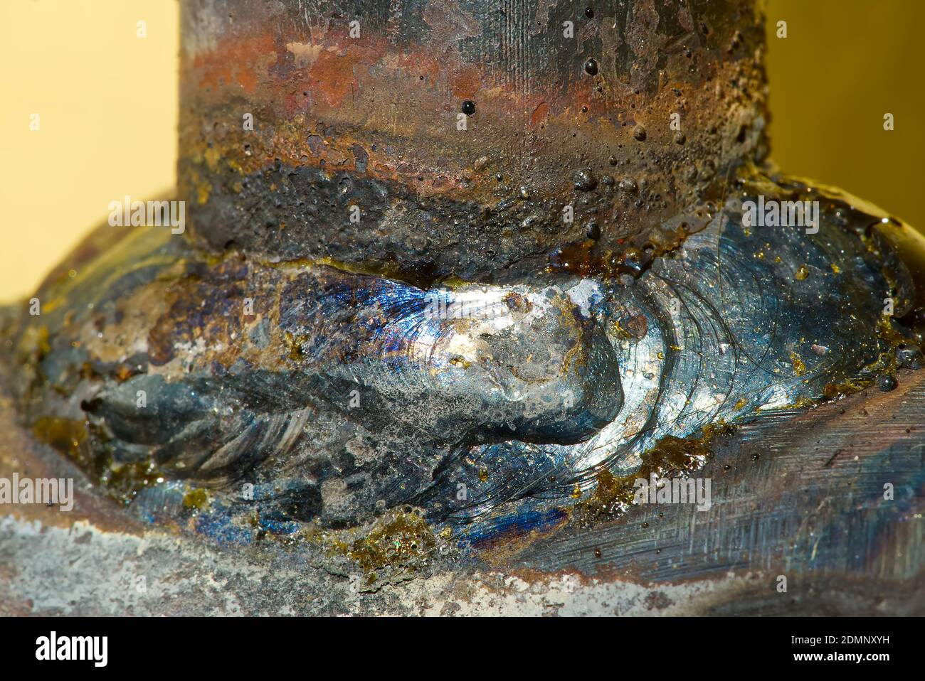 Welding piping completed in process shielded metal arc welding. macro ...