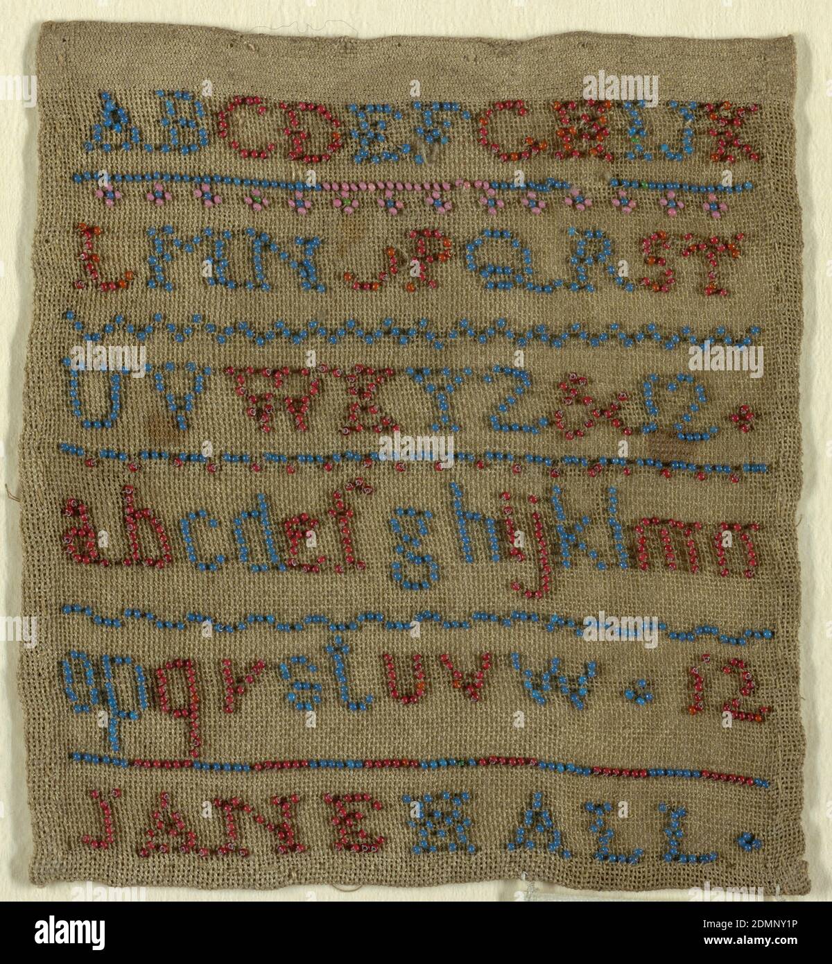 Sampler, Jane Hall, Medium: glass beads, linen foundation Technique ...