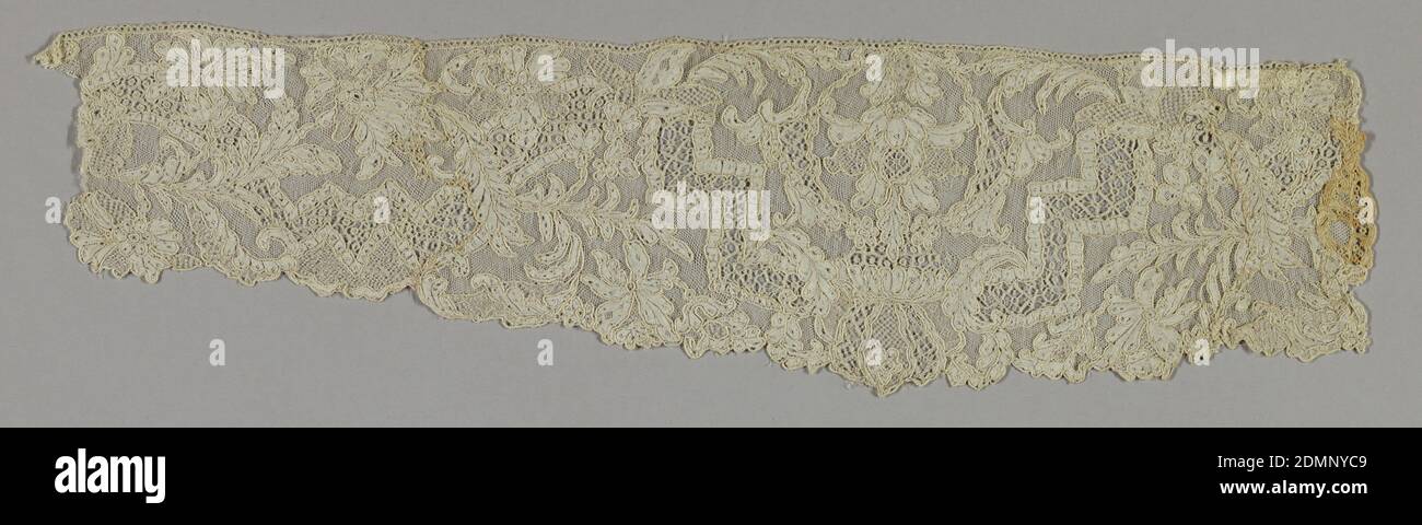 Fragment, Medium: linen Technique: needle lace with ground of loop and ...