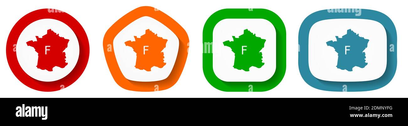 Map of France vector icon set, flat design buttons on white background ...