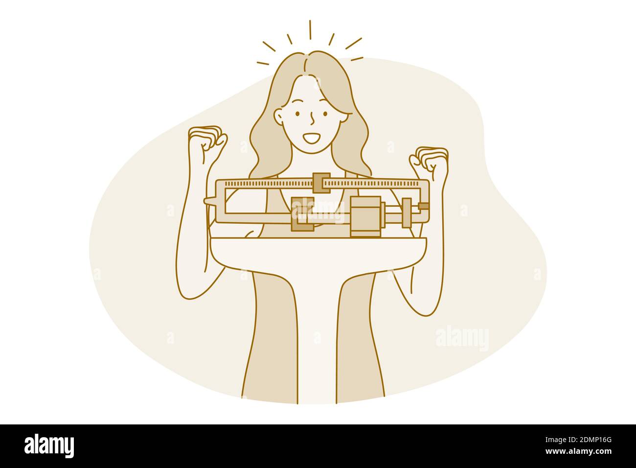 Losing weight, slim, diet concept. Young positive woman cartoon ...