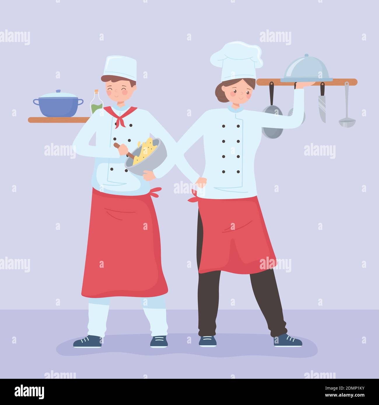 Gourmet Chefs Man And Woman With Food In Hands Vector Illustration