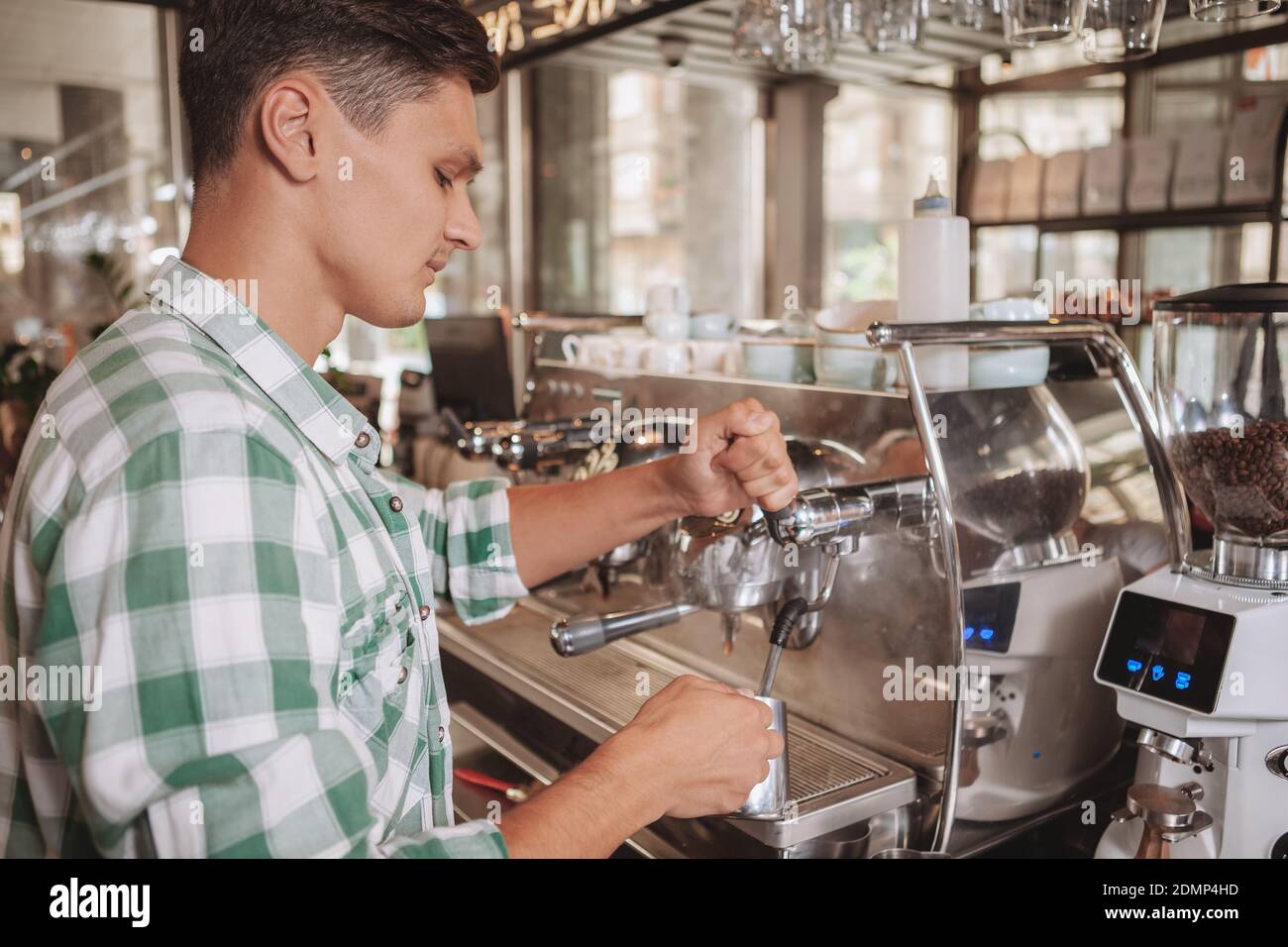 Barista espresso machine making man employee worker working hi-res ...
