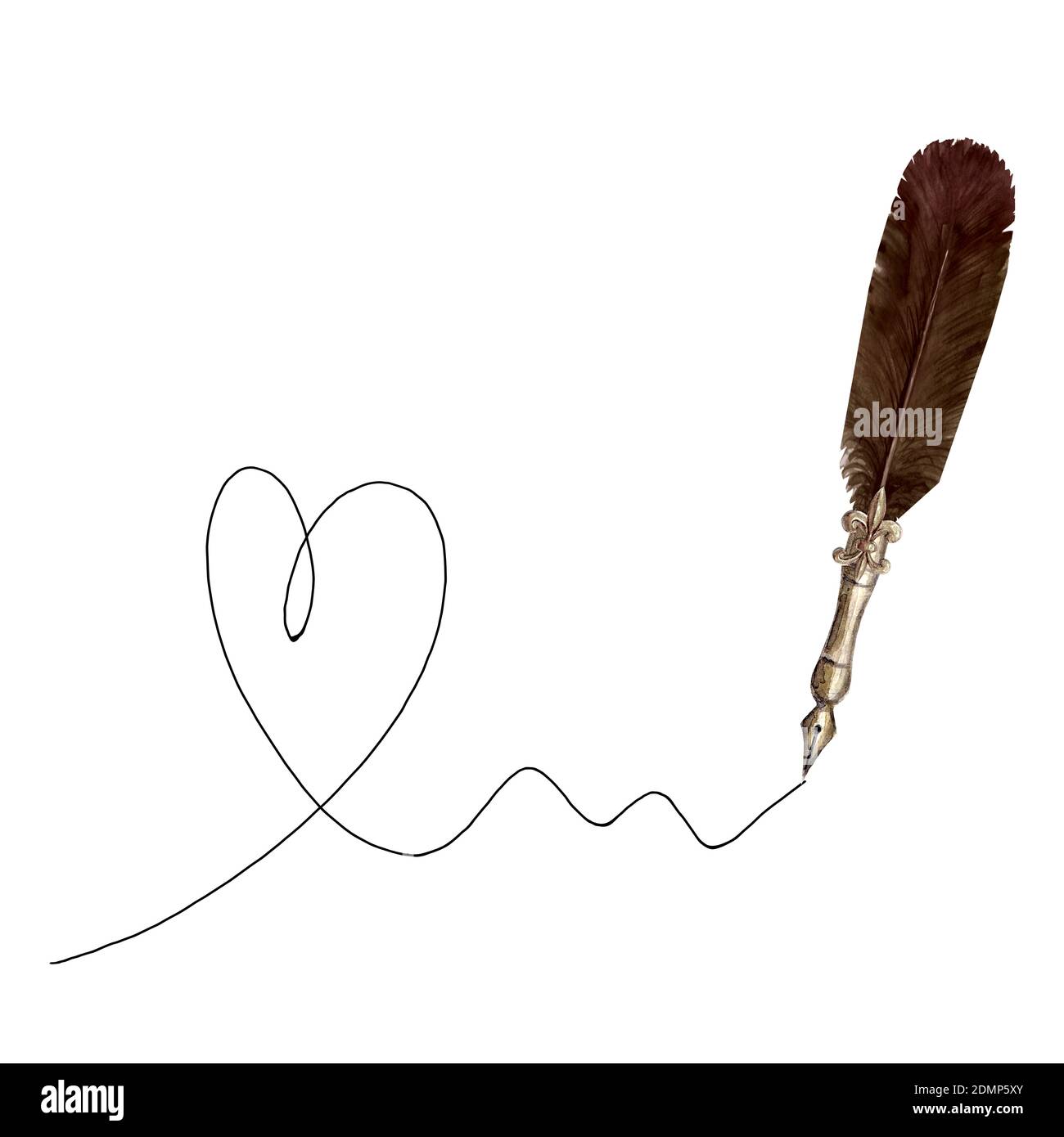 Hand drawn heart with old-fashioned fountain pen isolated on white ...