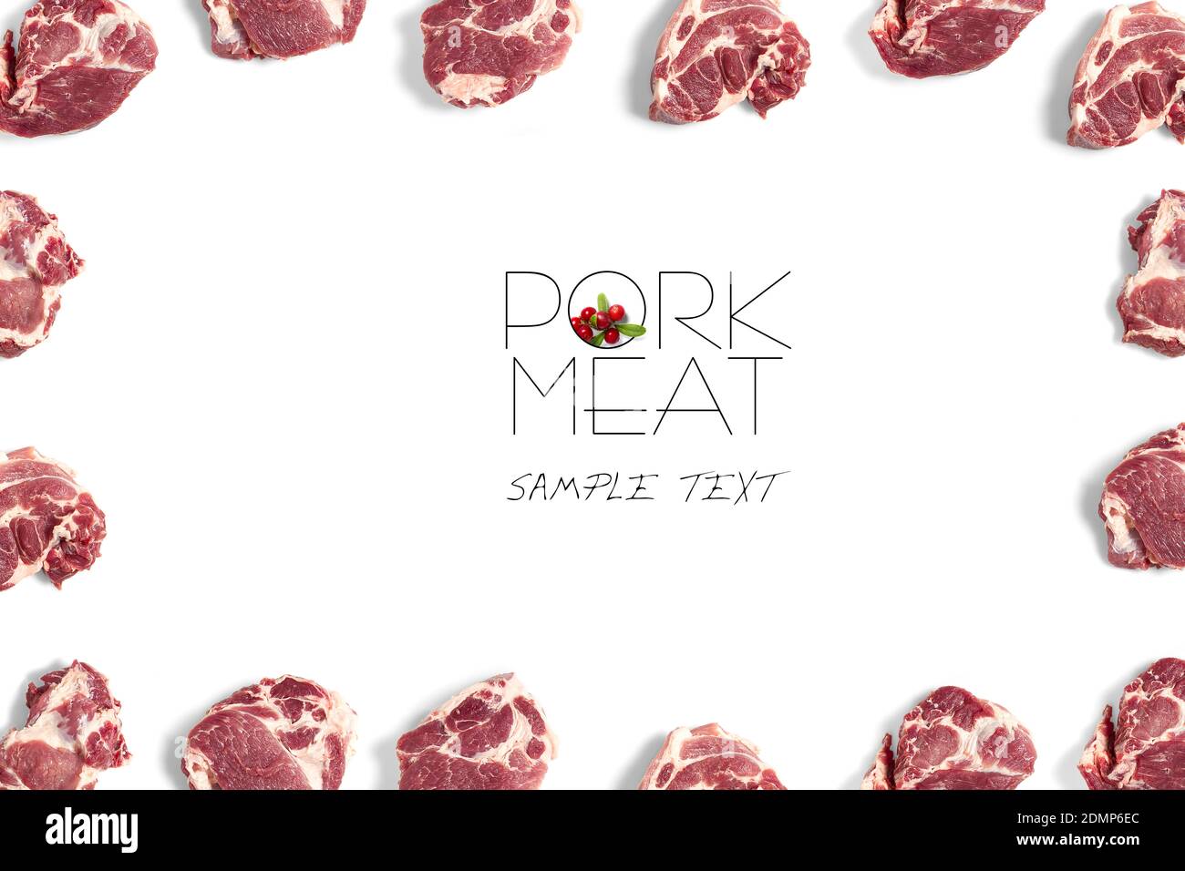 fresh pork raw meat steak creative layout for menu, background. set of ...