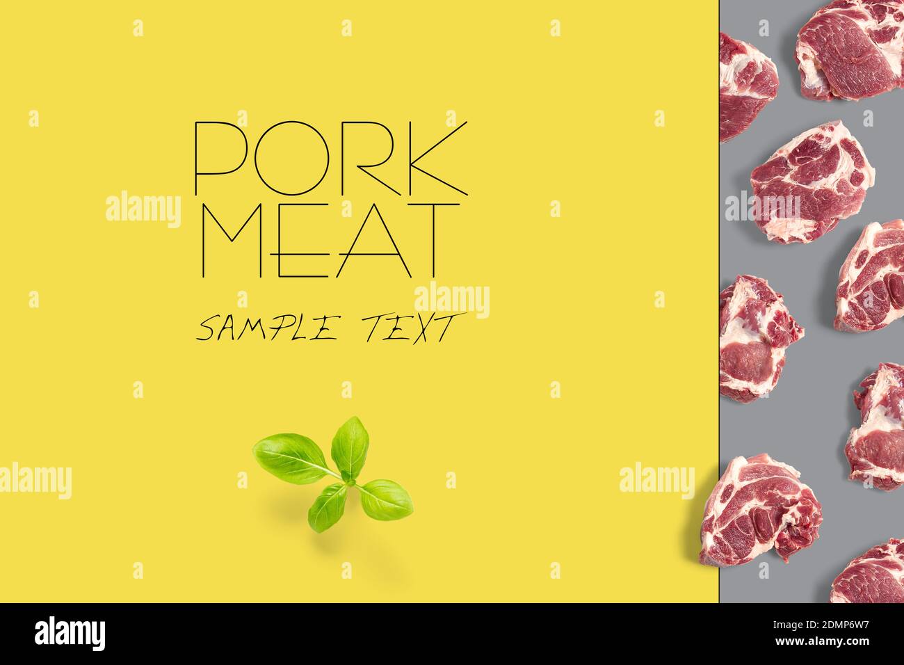 fresh pork raw meat steak creative layout for menu, background. set of ...