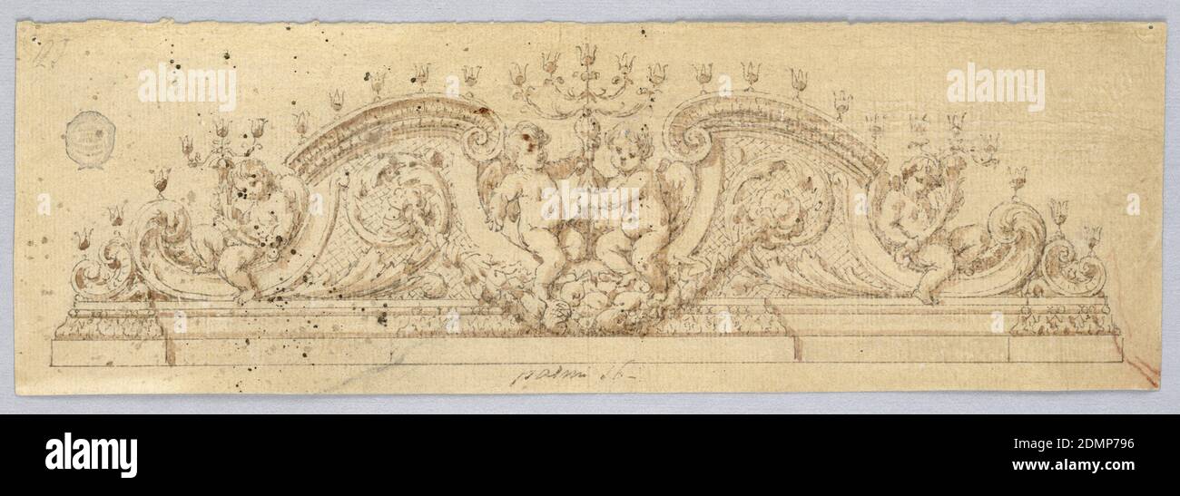 Project for a Crest with Candle Sockets, Pen and ink, brush and sepia ...