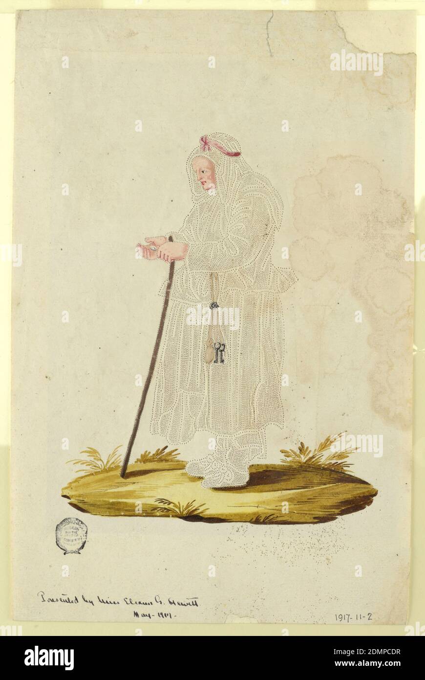Old Beggar Woman, Brush and opaque watercolor on pin-pricked paper ...