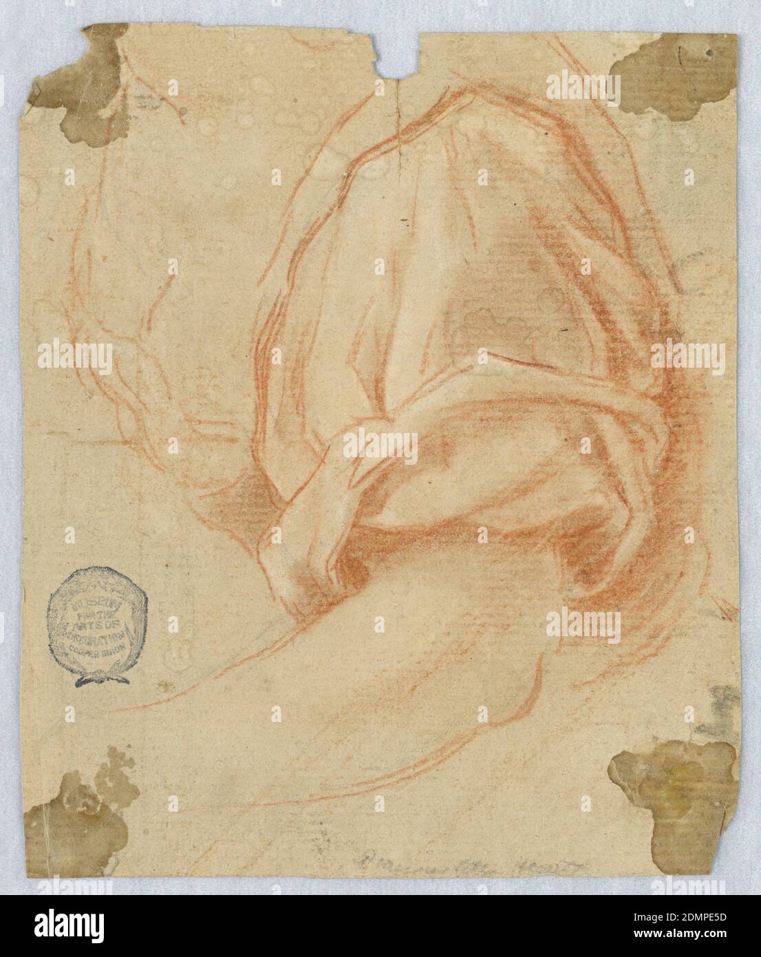 Study of the Upper Part of a Man's Left Arm, Red chalk on light brown ...