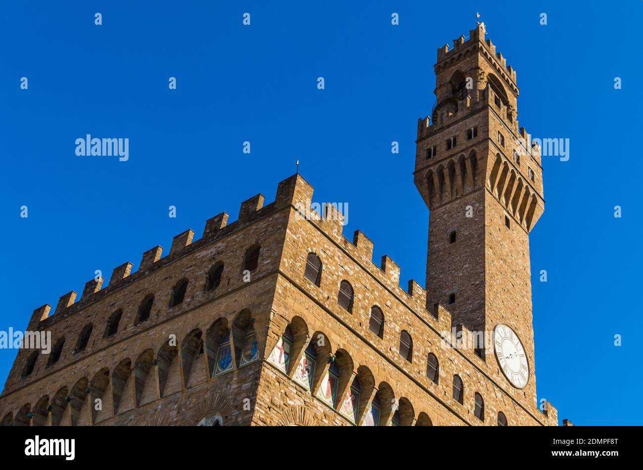 Great close-up corner view of the famous cubical Palazzo Vecchio museum ...