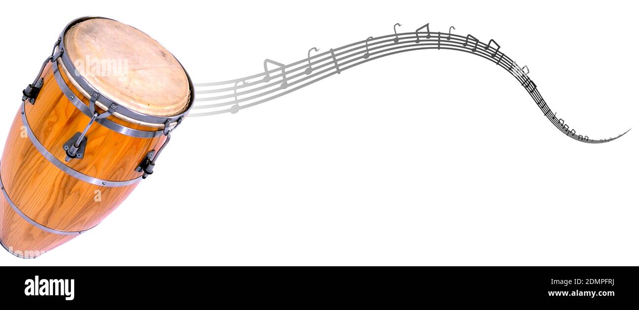 Bongo with musical notes on white background with copy space. Image for ...