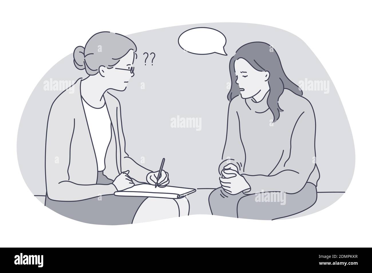 Psychiatrist, psychological support, medicare concept. Young depressed ...