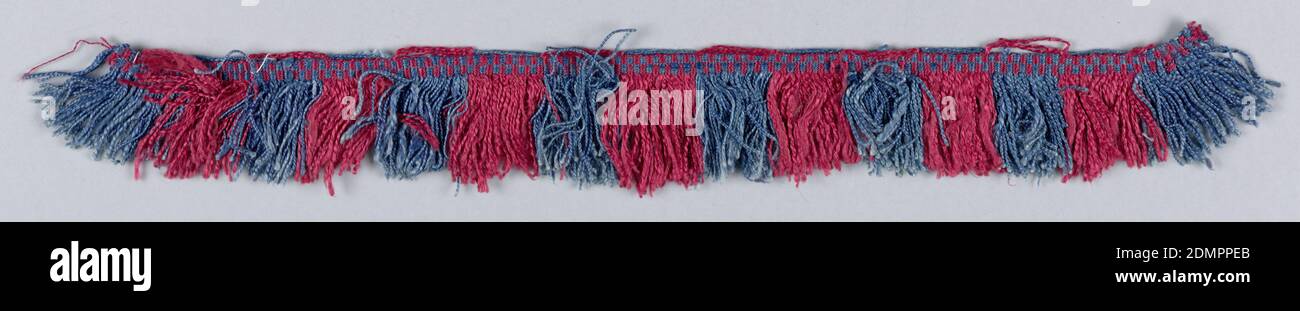 Fringe, Medium: silk Technique: woven, Fringe with a red and blue ...