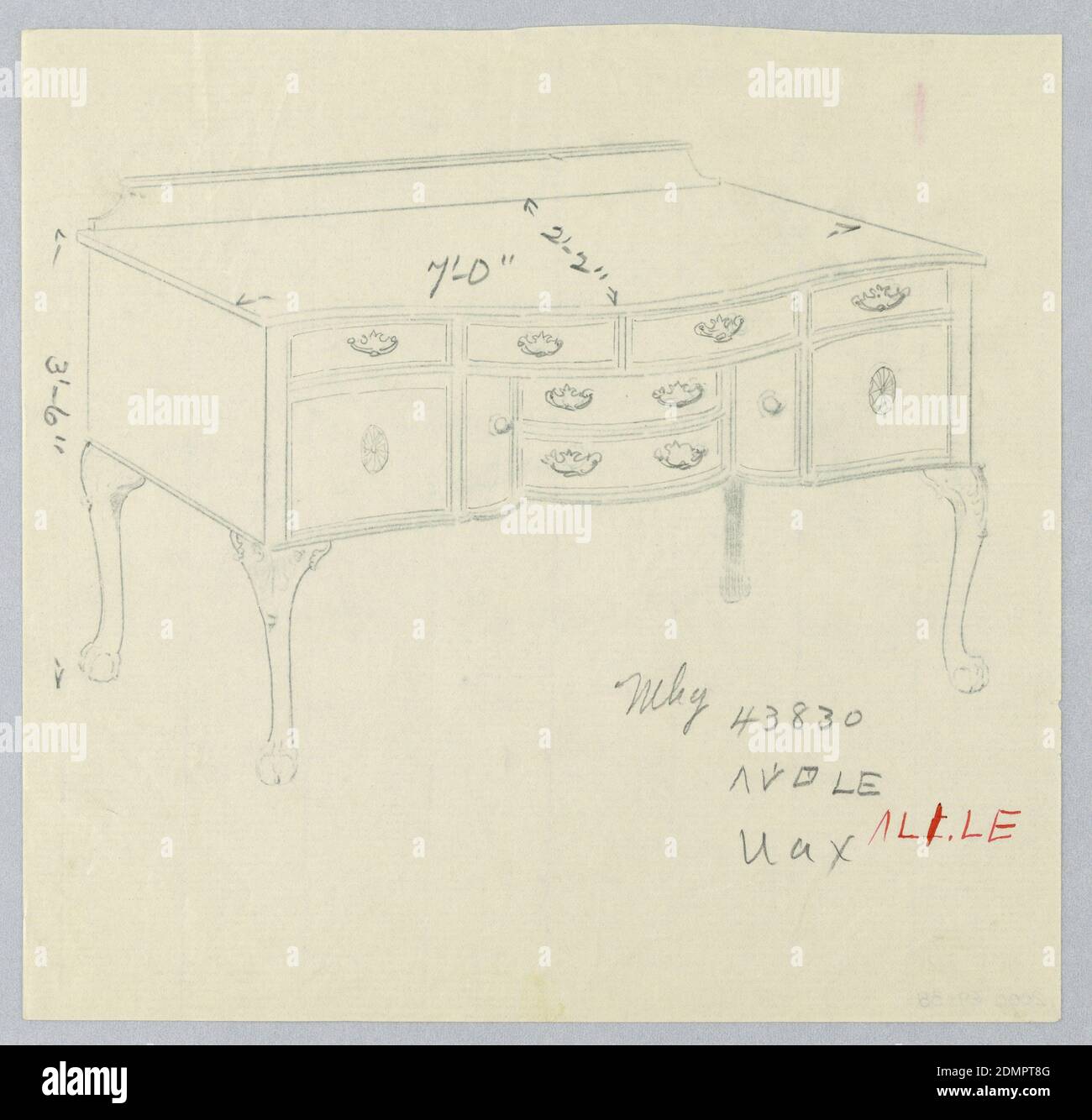 Design for Sideboard with Serpentine Front and Ball and Claw Feet, A.N ...