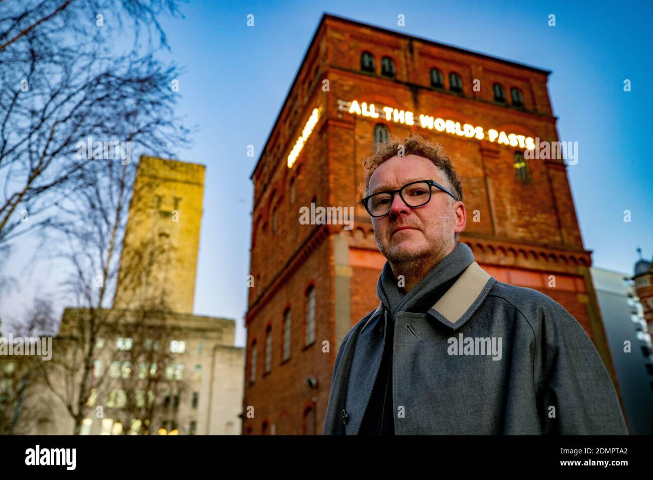 Artist Nathan Coley in front of his installation entitled 'From Here ...