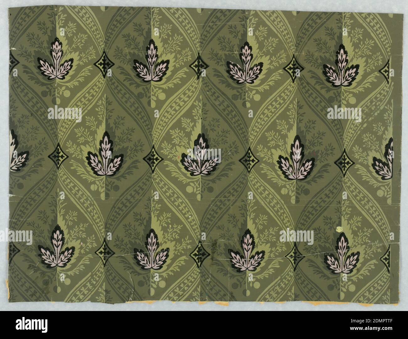 Sidewall, Block-printed paper, Diaper pattern composed of ribbon and ...