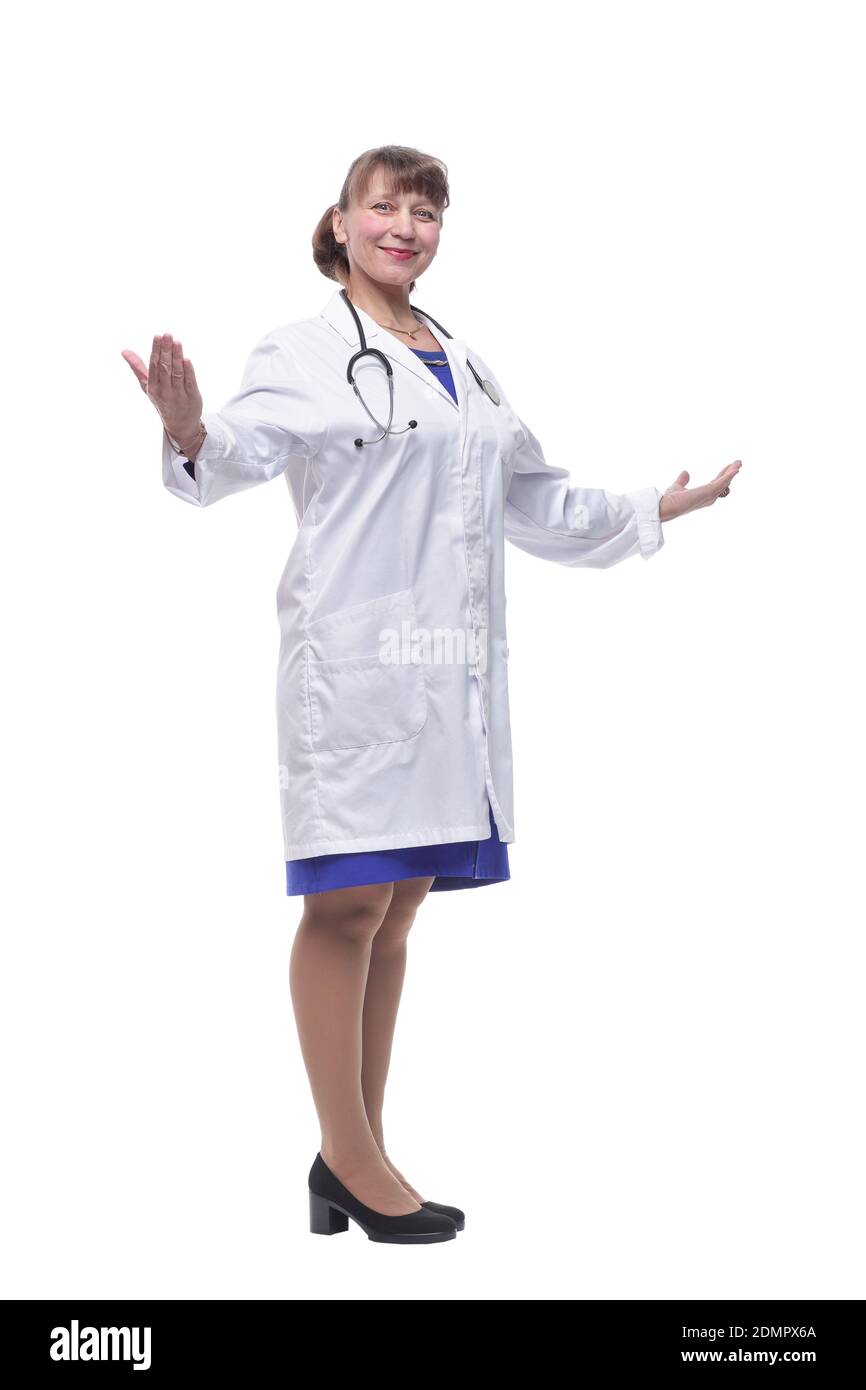 Side view of smiling medical doctor woman with stethoscope Stock Photo ...