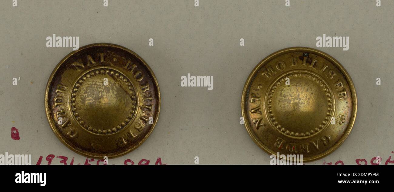 Button, Brass, Circular buttons, slightly convex with words 'Guarde Nat ...