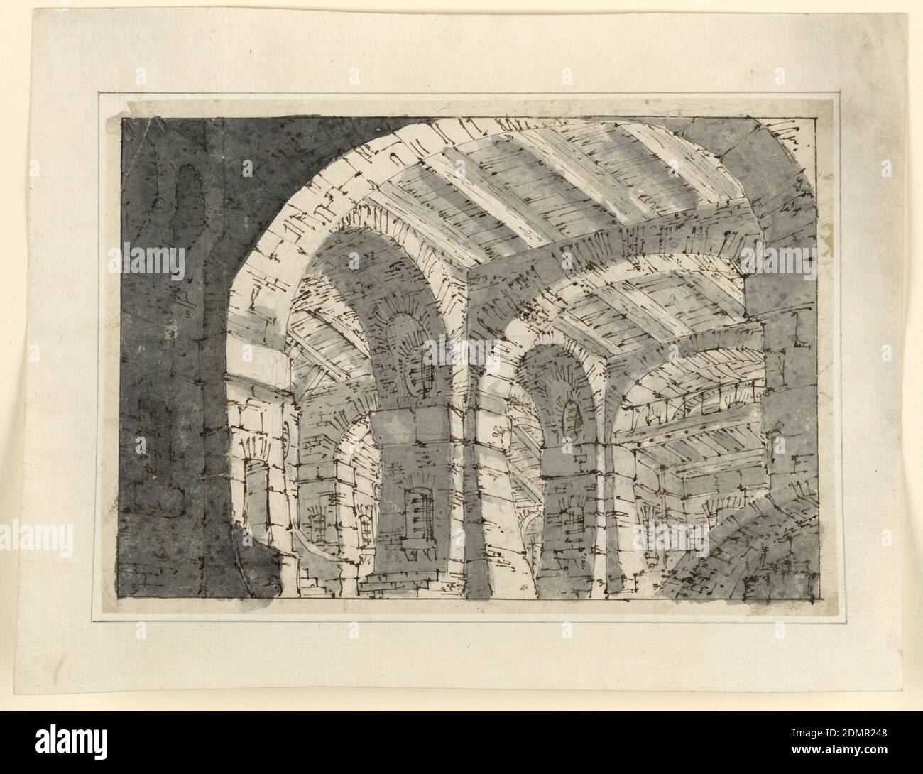 Stage Design, Prison Cellar, Pen and brown ink, brush and gray wash ...