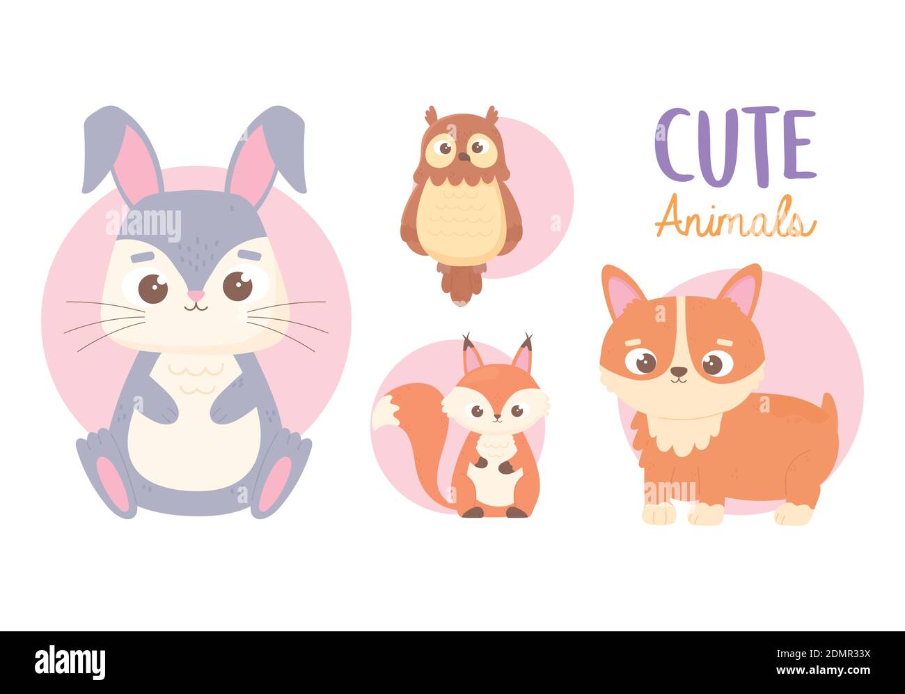 cute animals little rabbit dog owl and squirrel cartoon icons vector ...
