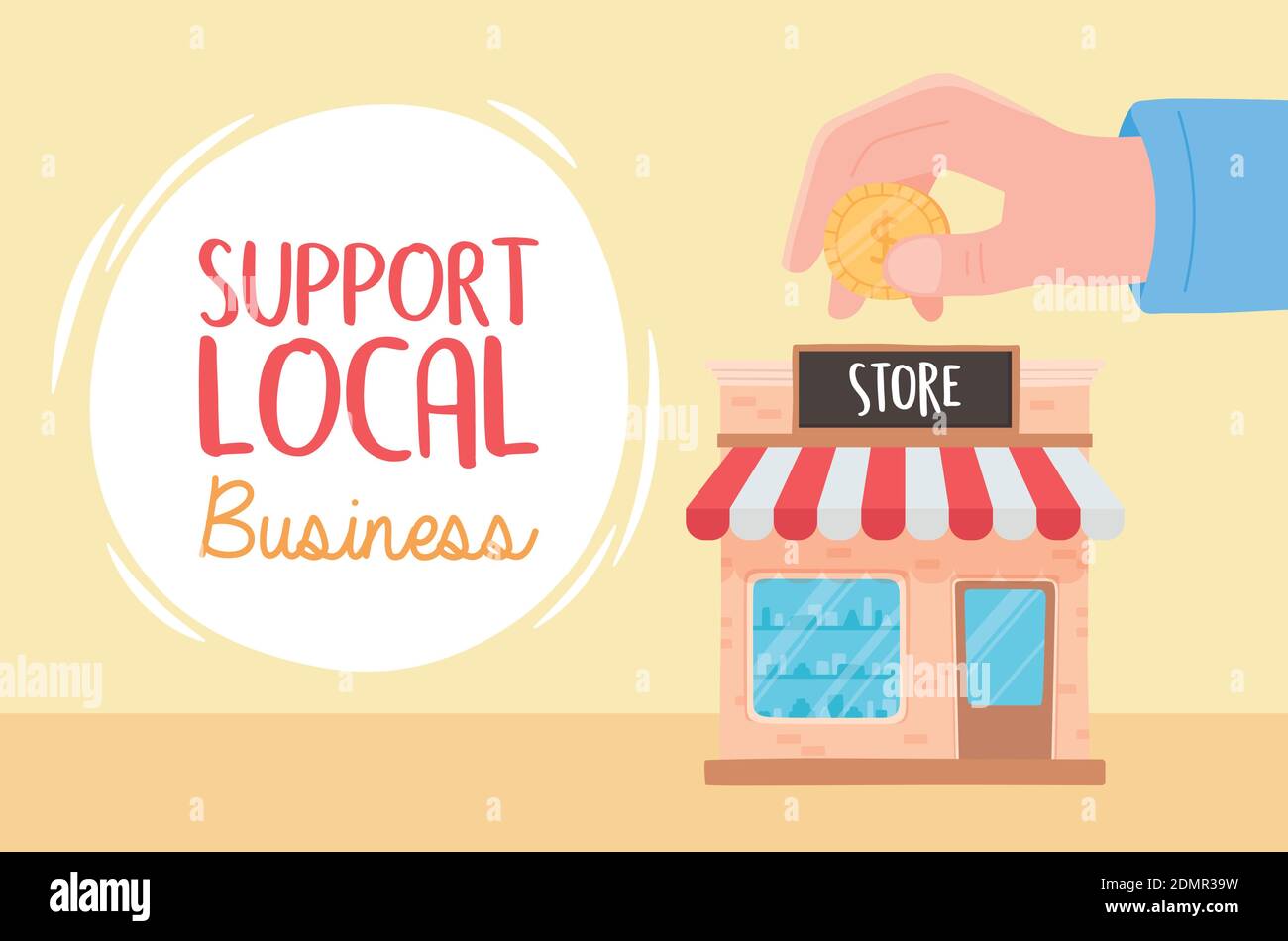 support local business, hand with money on store vector illustration ...