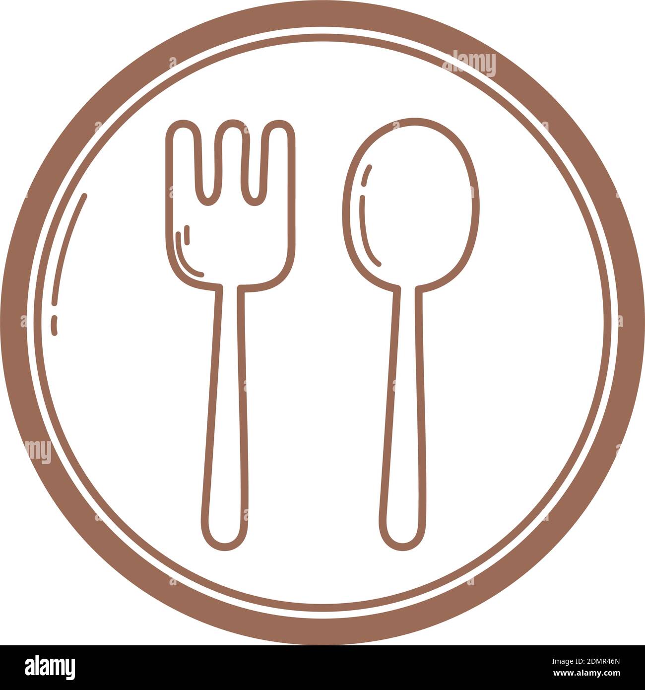 restaurant fork and spoon cutlery sign icon in brown line vector ...