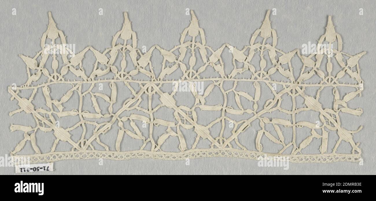 Border, Medium: linen Technique: grid of laid cords with needle lace ...