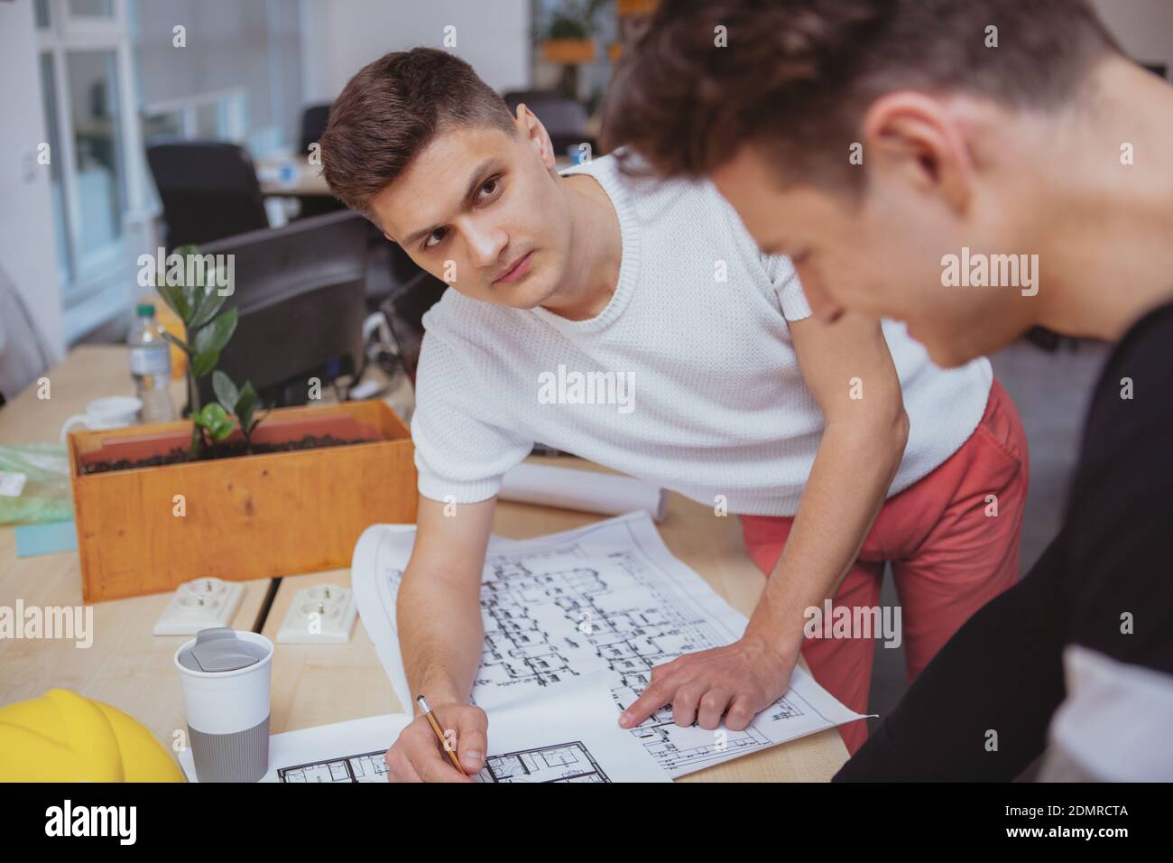 Architects office, building construction concept. Handsome male ...