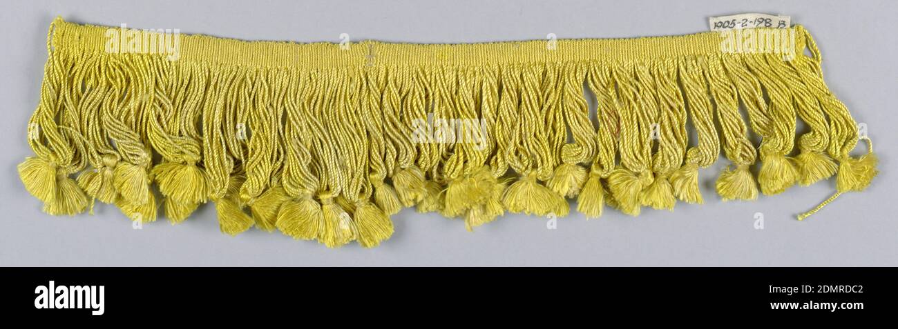Fringe, Medium: silk Technique: plain weave, Yellow fringe with a ...