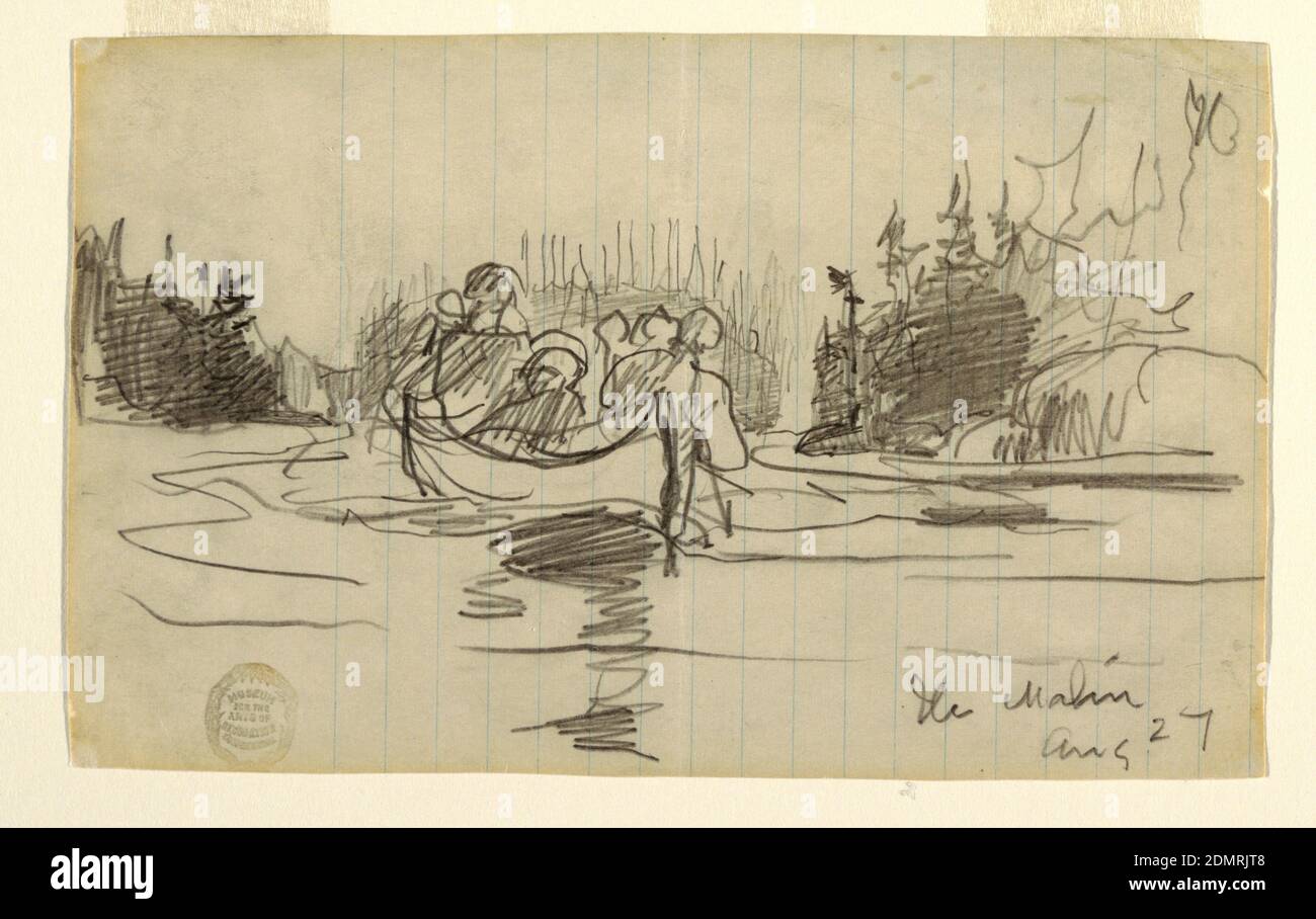 Canoe with Three Men, Ile Maligne, Quebec, Winslow Homer, American ...