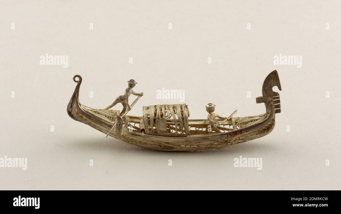 Gondola, Silver filigree, Silver gondola with cabin and two rowers. The ...