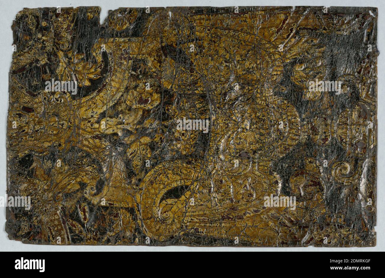 Sidewall, Leather, stamped, silvered, painted, Scrollwork and foliage ...