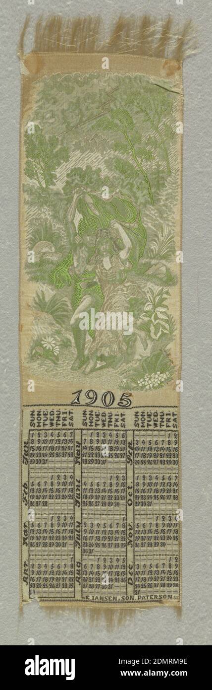Calendar, Paterson, New Jersey, USA, 1905, woven textiles, Calendar ...