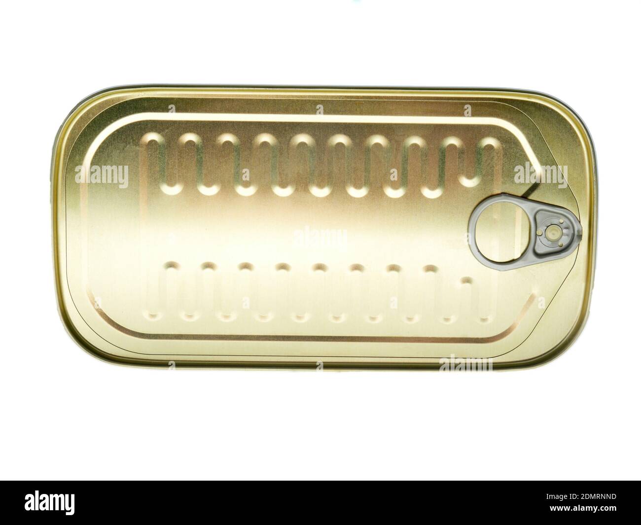 A top view shot of a rectangular can with conserved vegetables, fish ...