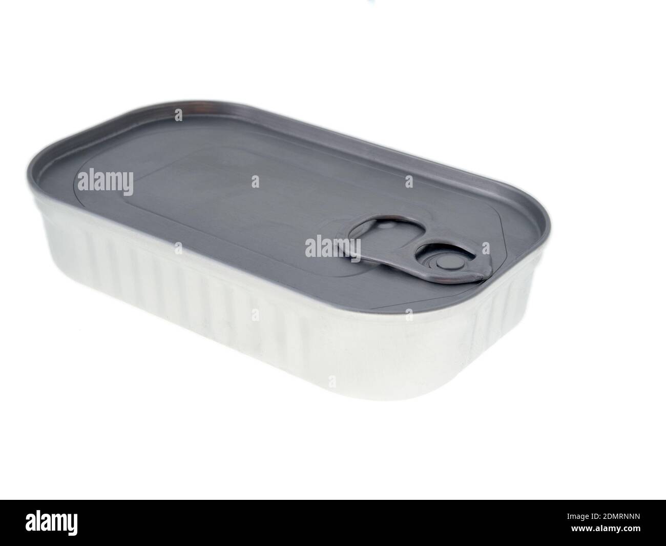 A rectangular metallic can with conserved food isolated on the white ...
