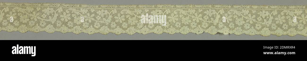 Border, Medium: Technique: bobbin lace (Valenciennes ground and Mechlin ...