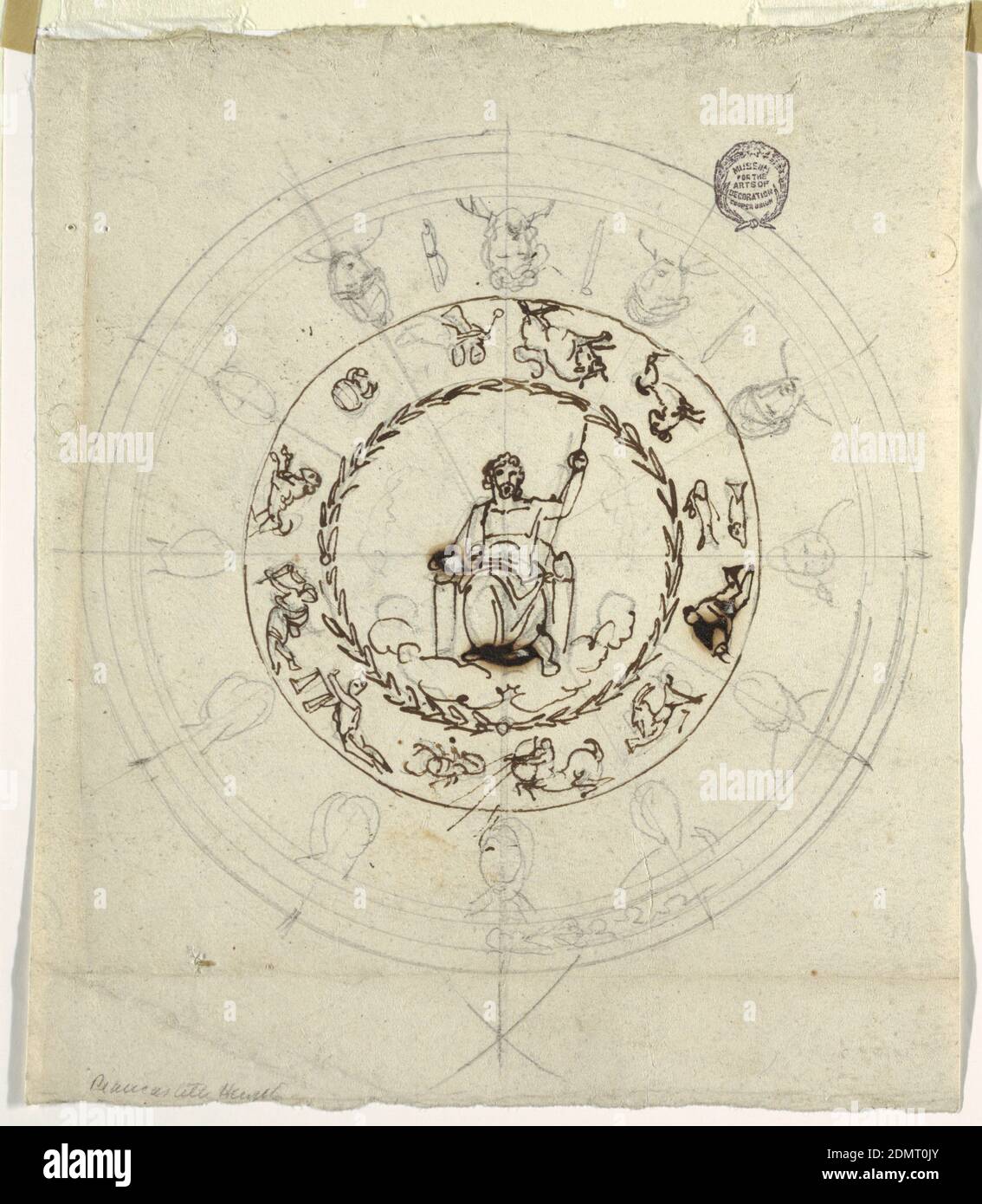The Zodiac, Pen and brown ink, traces of graphite on off white laid ...