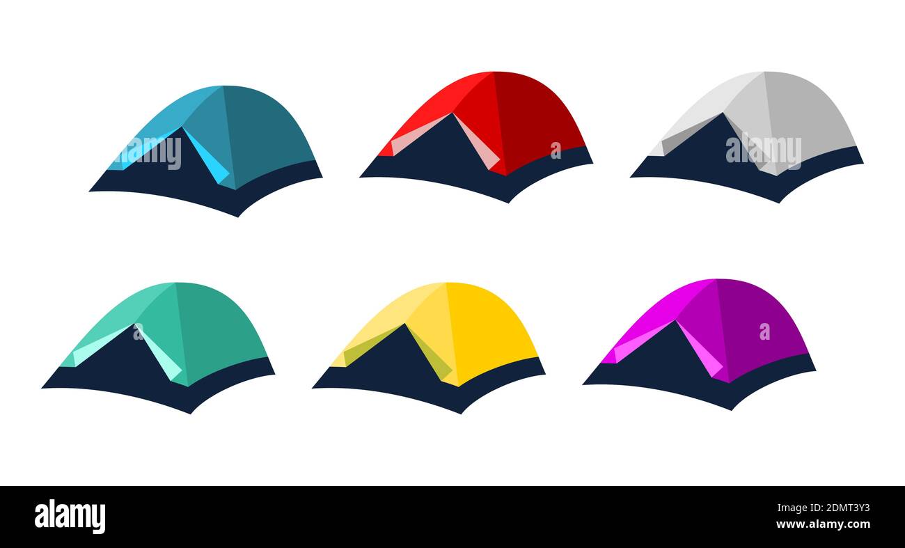 Tent set. Collection of six different colored tents. Dome tent icon ...