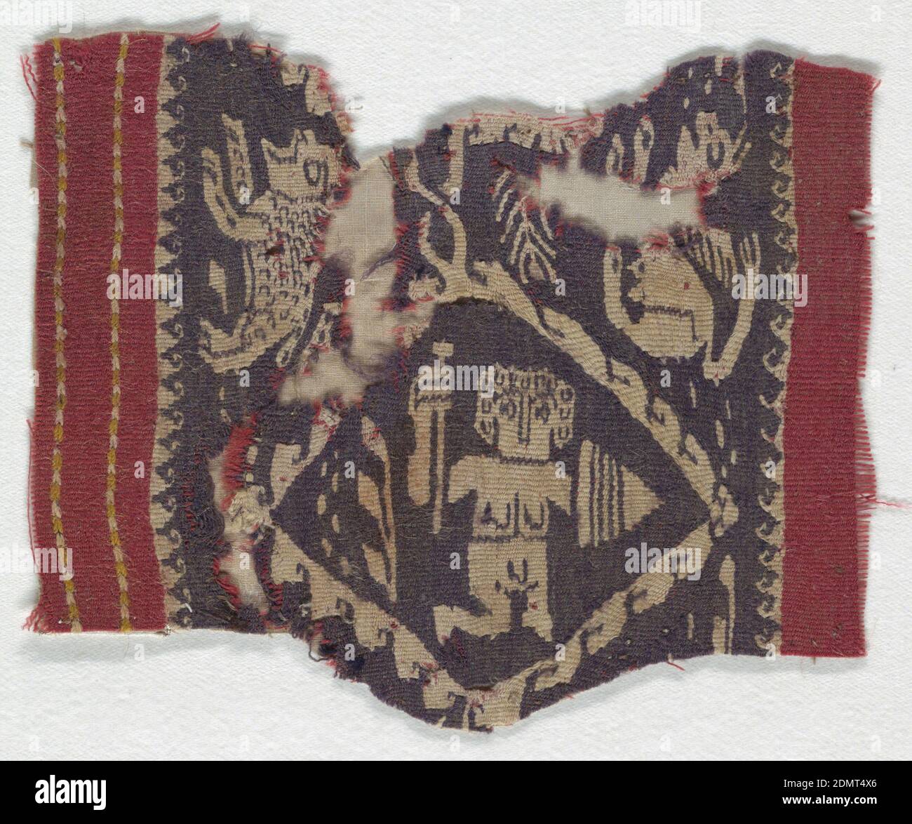 Fragment, Medium: wool Technique: slit tapestry weave, Purple band with ...